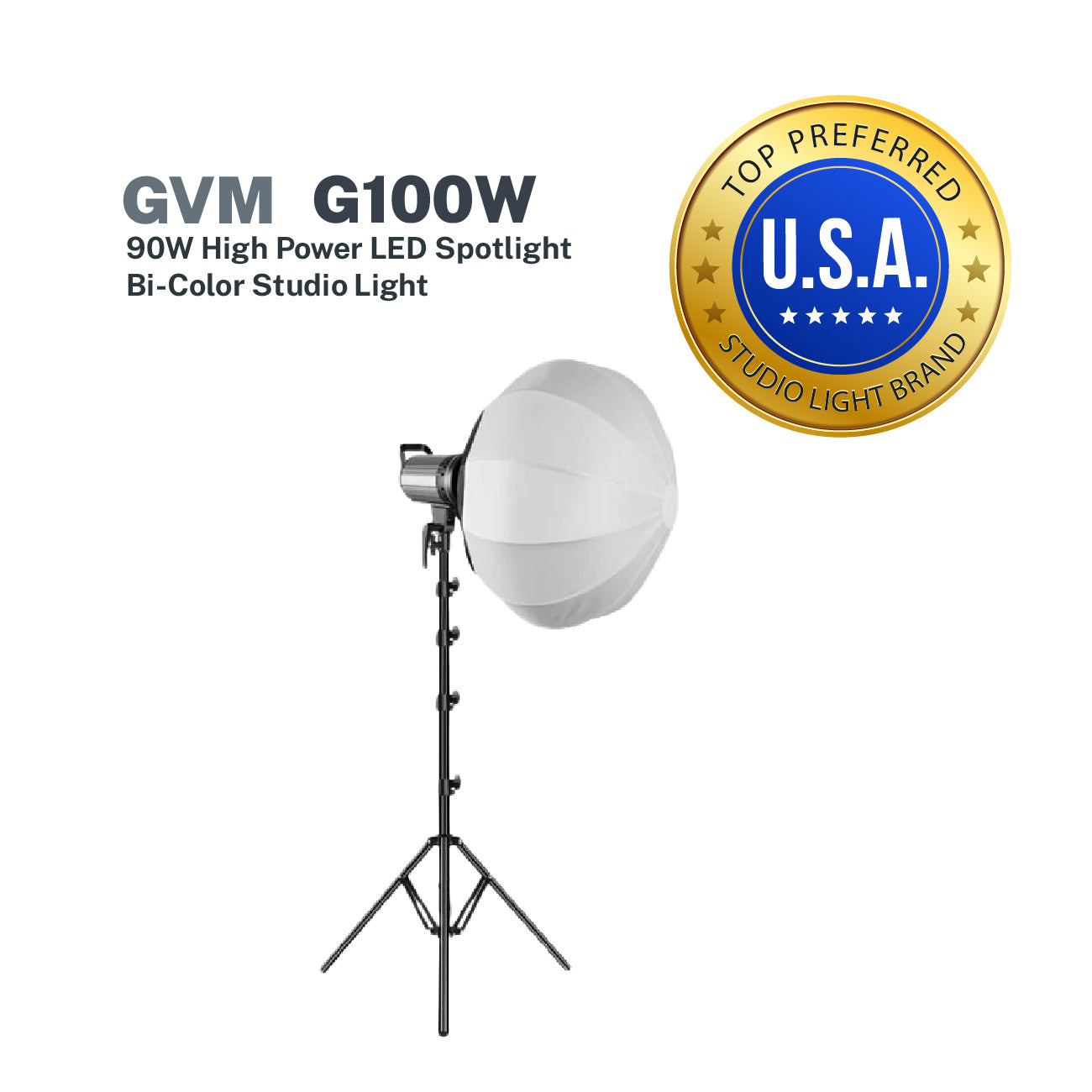 GVM-G100W 90W High Power LED Spotlight Bi-Color Studio Light